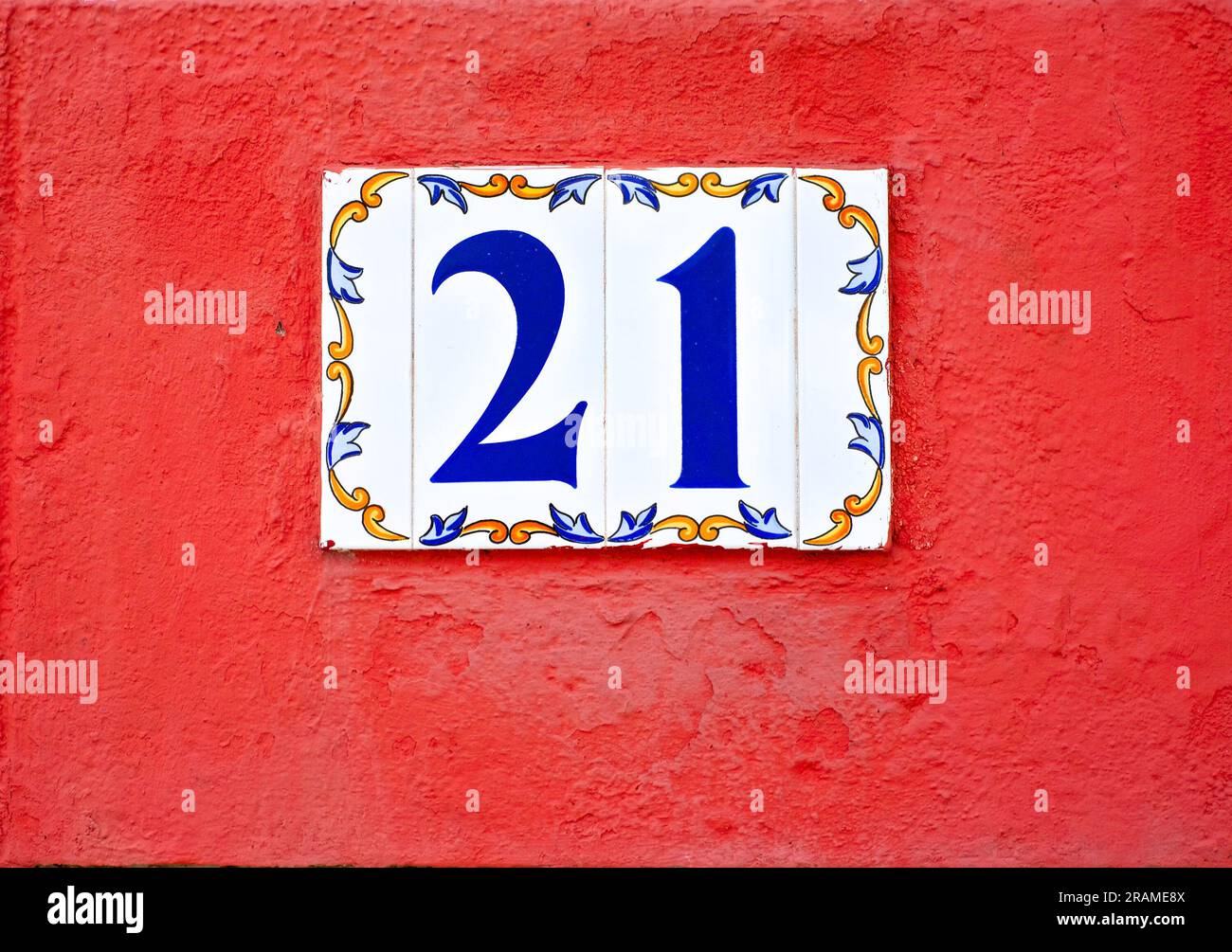 Number 21 / twenty-one, decorative tiles number on the wall Stock Photo ...