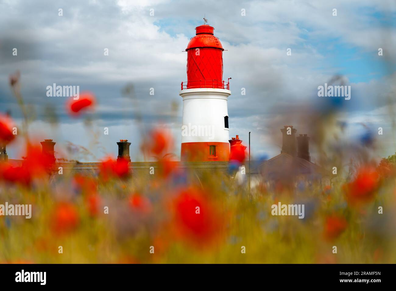 The red and white striped Souter Lighthouse photographed with red ...