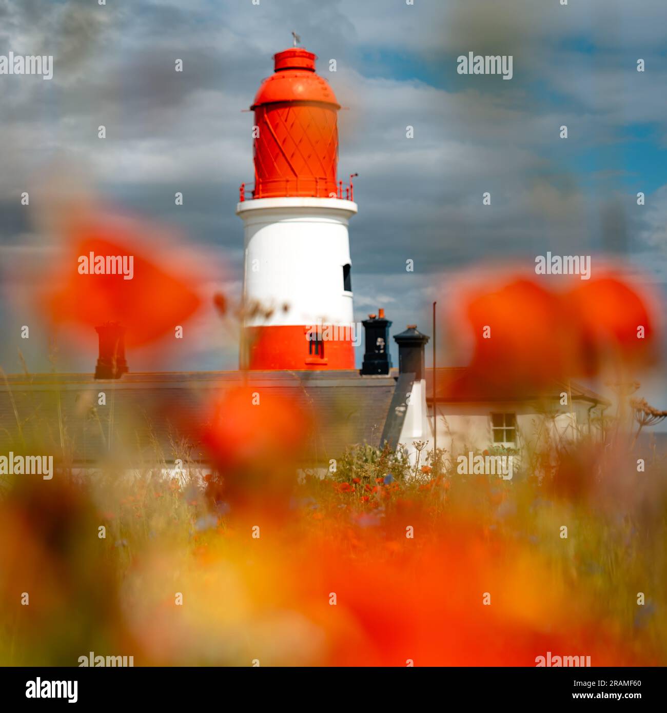 The red and white striped Souter Lighthouse photographed with red ...