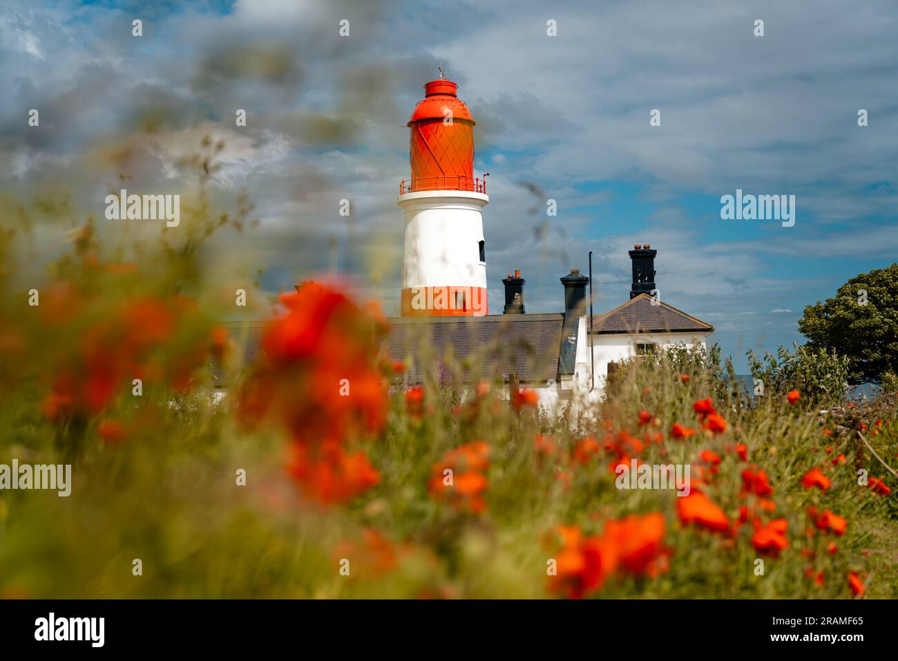 The red and white striped Souter Lighthouse photographed with red ...