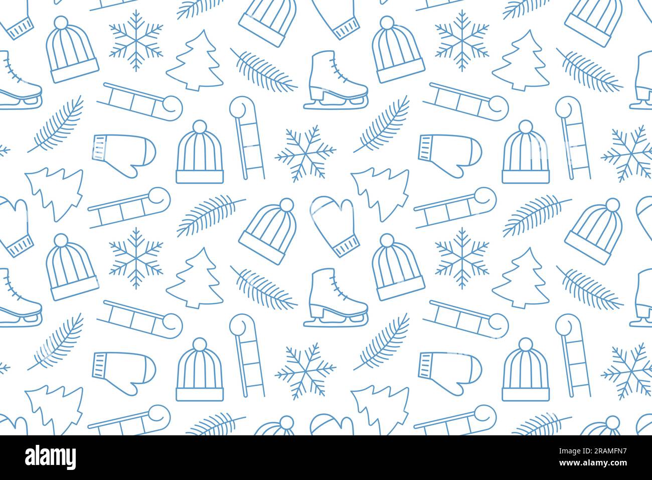 christmas, winter seamless pattern with fir tree, snowflake, sleds ...