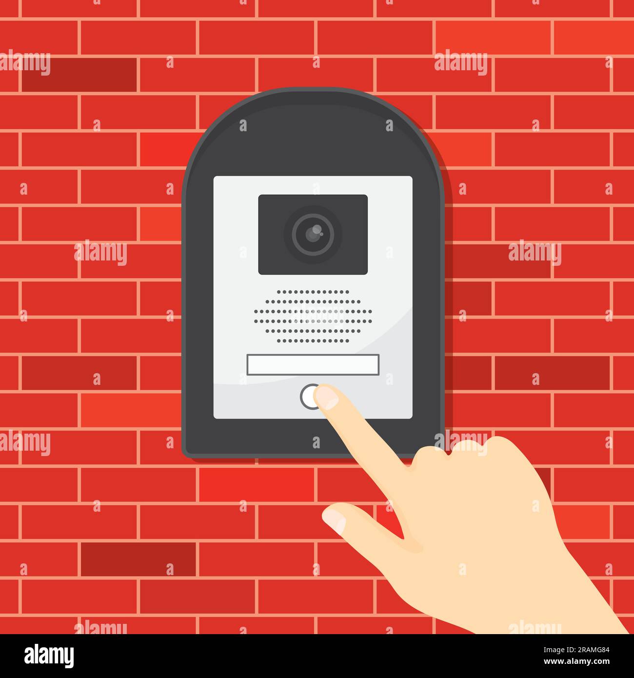hand rings the house intercom with camera- vector illustration Stock ...
