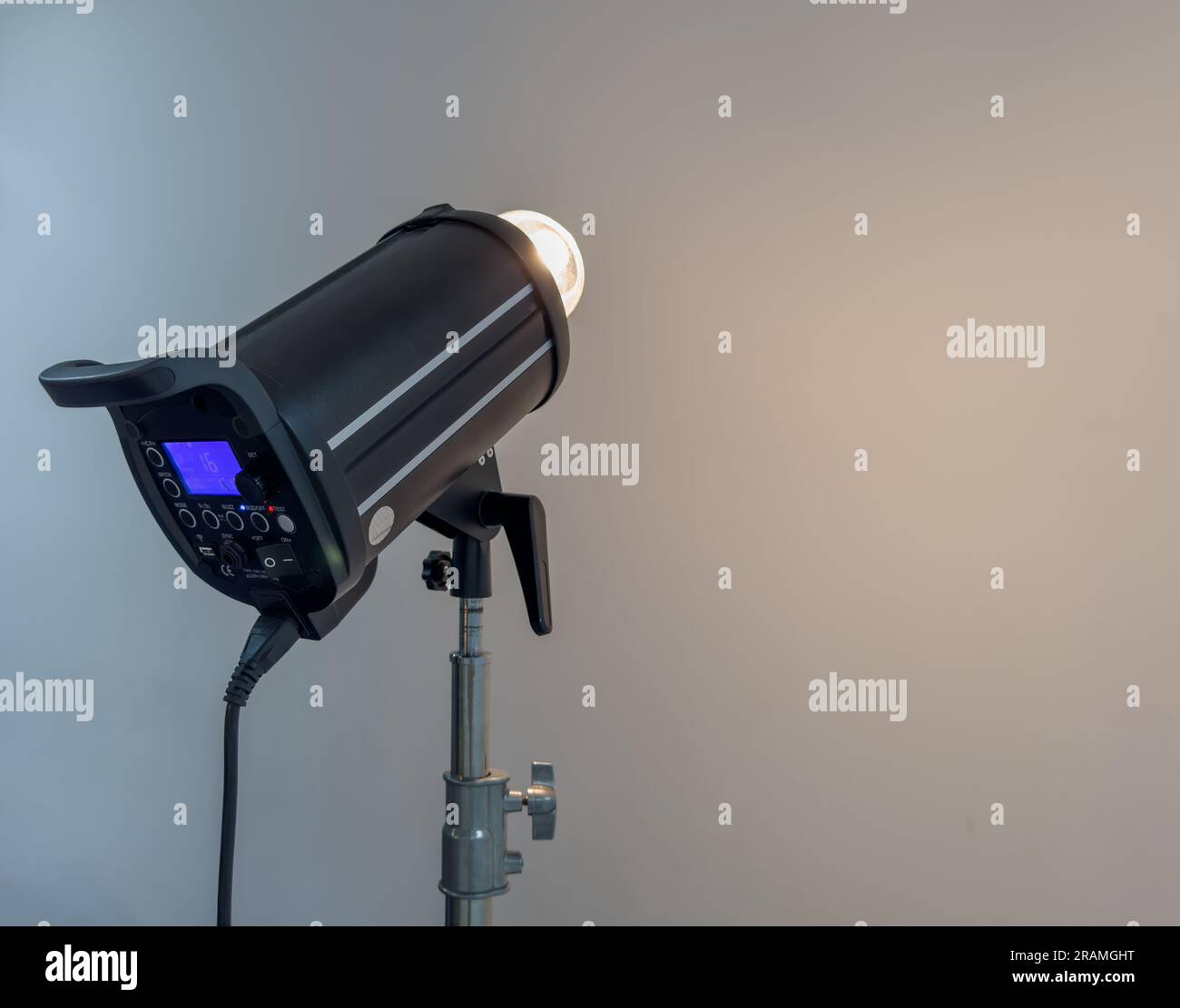 Studio lamp equipment lighting to white wall for reflection Stock Photo ...