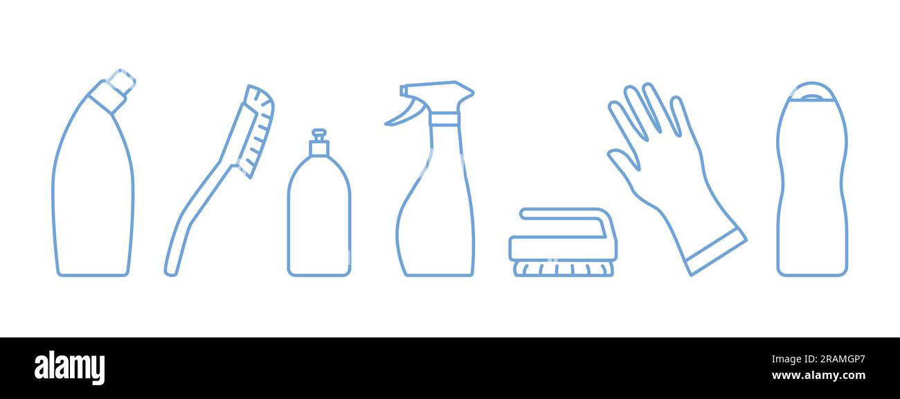 set of home cleaning products outline icons- vector illustration Stock ...