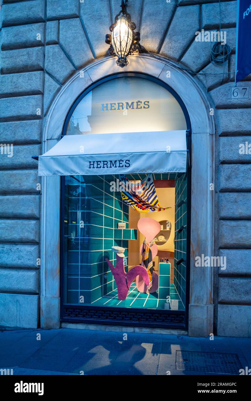 Rome, Lazio, Italy, 4th of July 2023, A shop window of Hermes in spagna ...