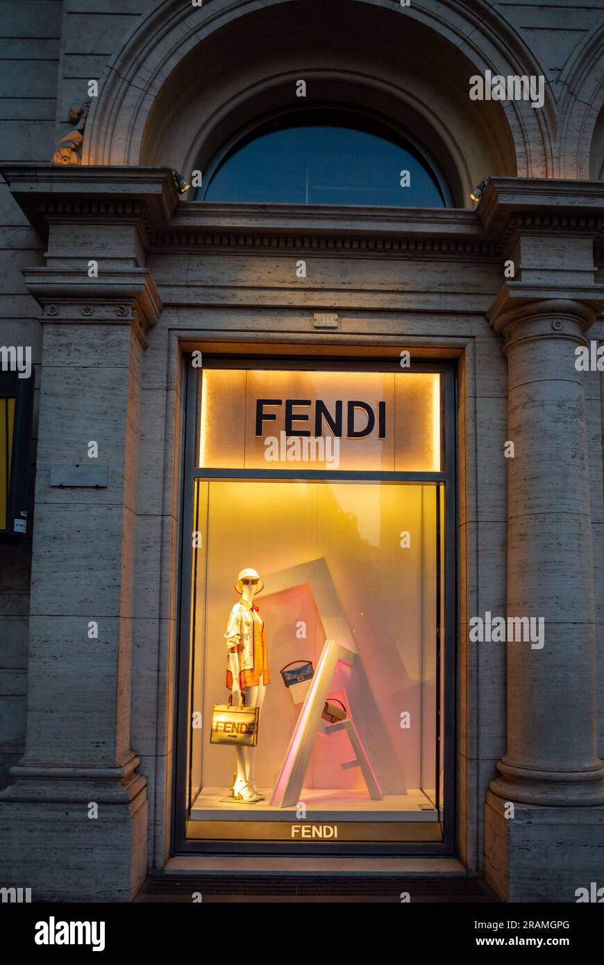 Rome, Lazio, Italy, 4th of July 2023, A shop window of Fendi in spagna ...