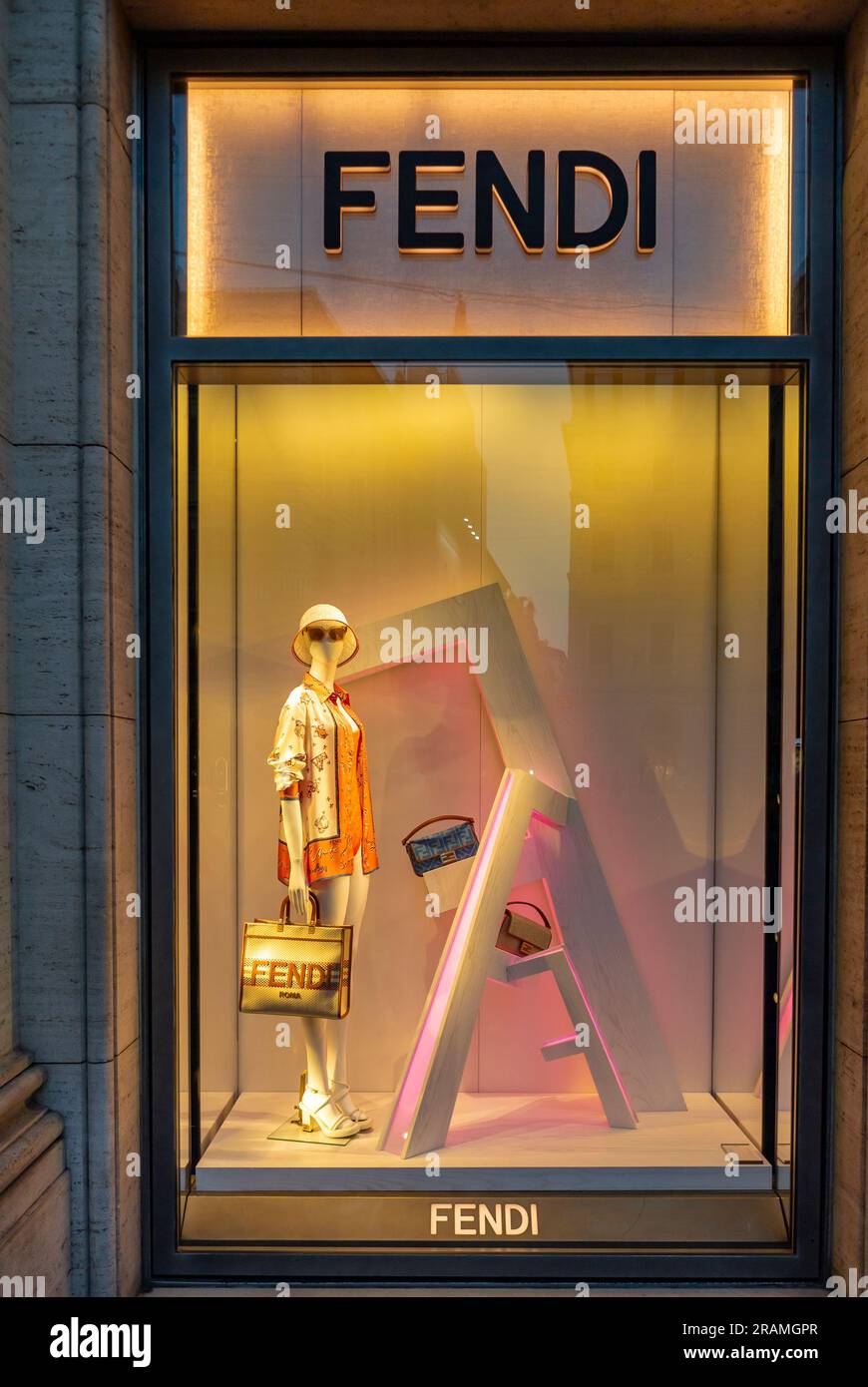 Rome, Lazio, Italy, 4th of July 2023, A shop window of Fendi in spagna ...