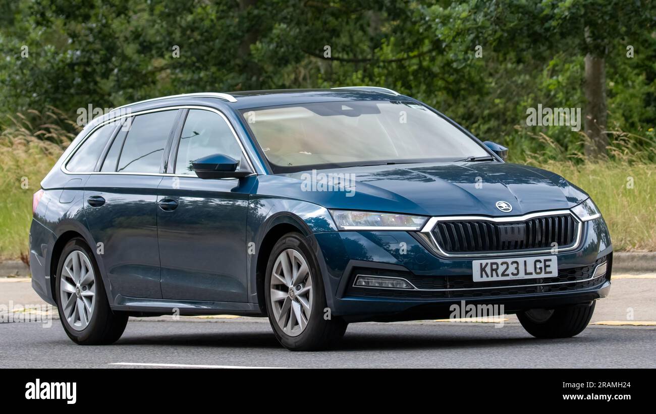 Milton Keynes,UK - July 2nd 2023. 2023 blue SKODA OCTAVIA hybrid ...