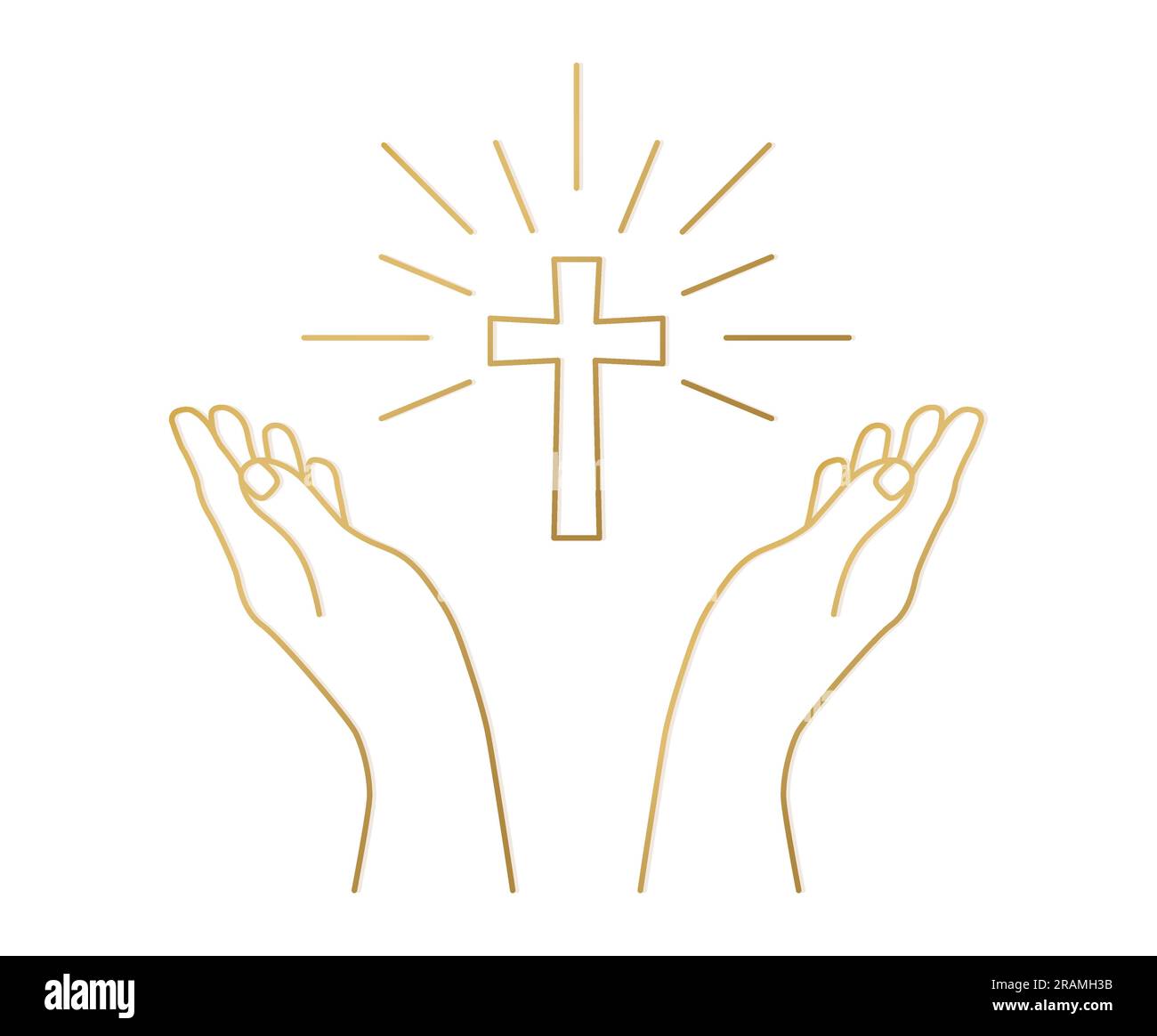 hands in praying, blessing position and cross -vector illustration ...