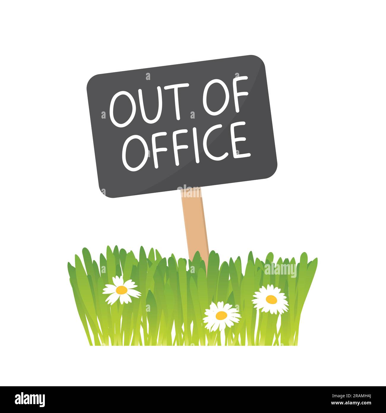 out of office written on sign board in green grass with daisies flower ...