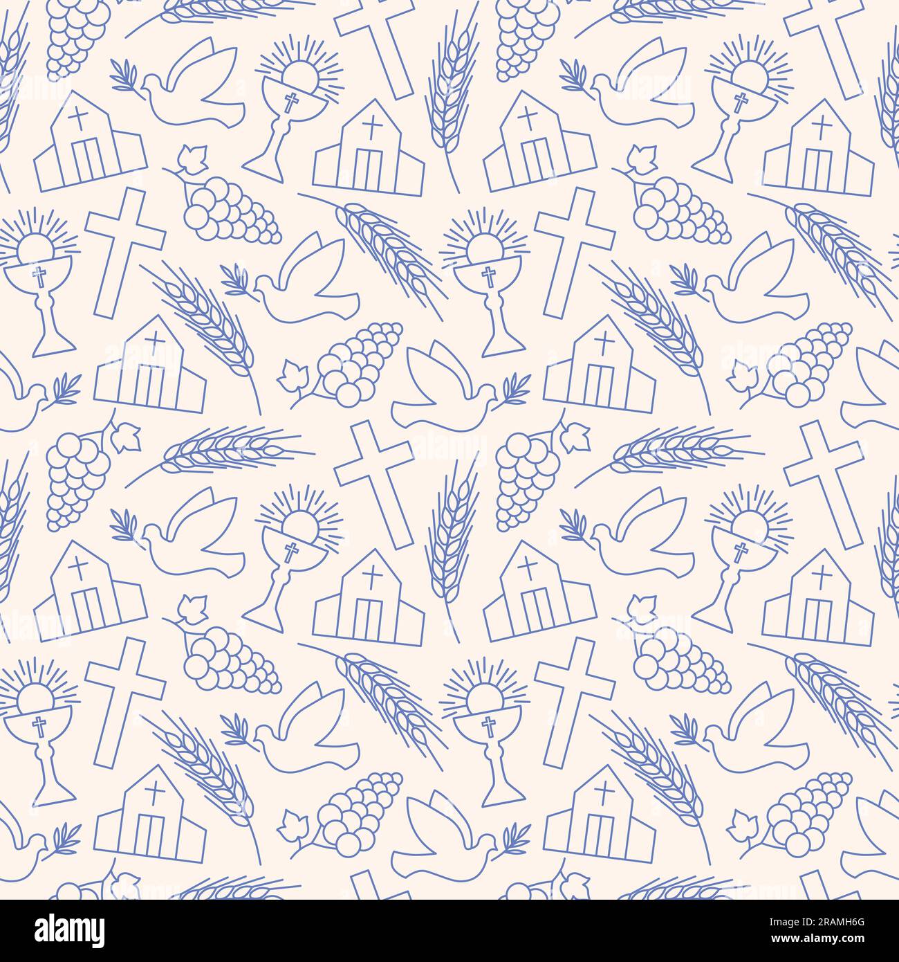 seamless pattern with christian religion icons: holy communion chalice ...