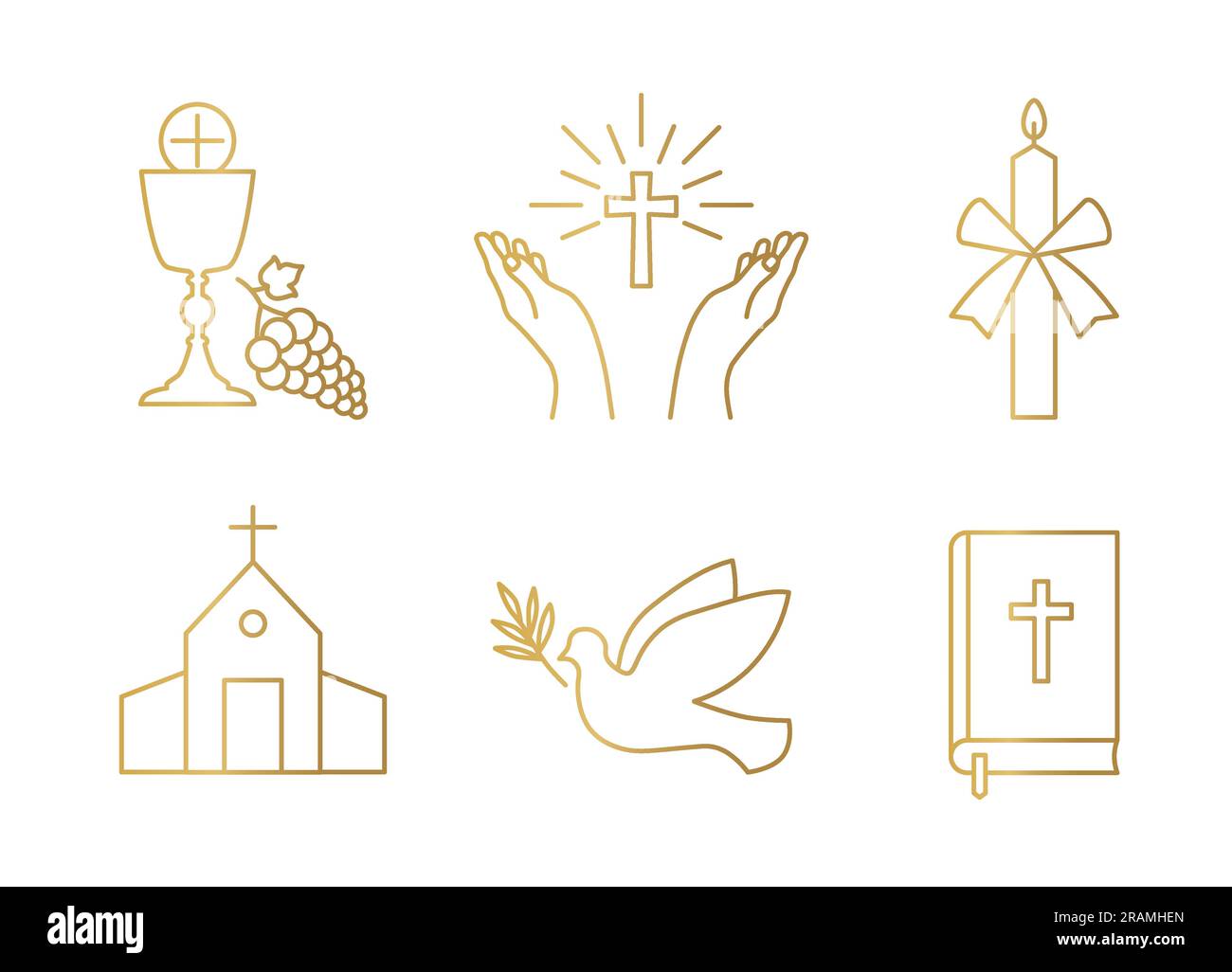 golden christianity icon set; holy communion, chalice and grapes ...
