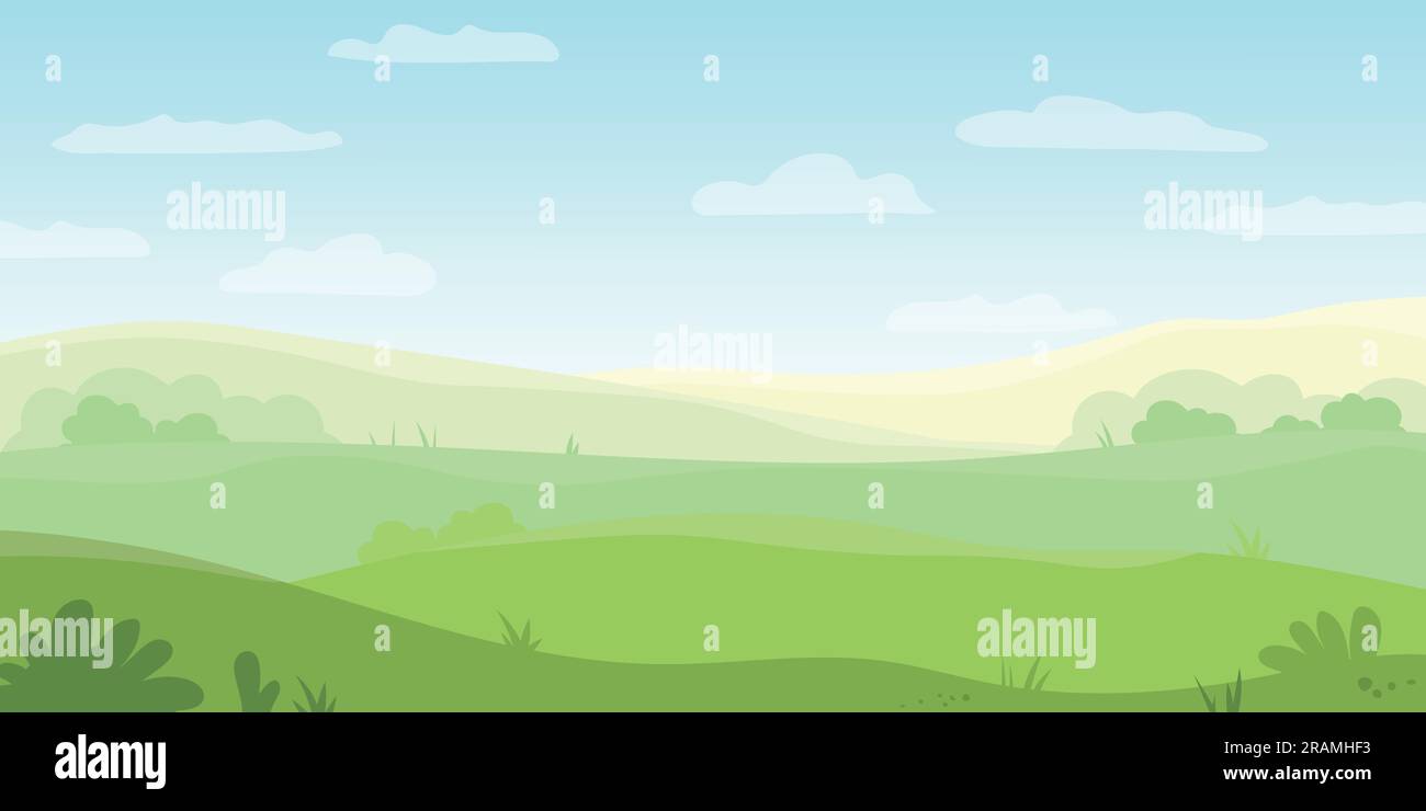 horizontal spring, summer rural meadow landscape and blue sky with ...