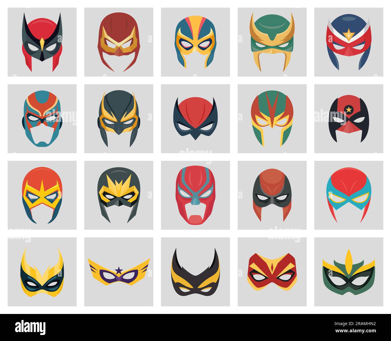 Vector Super Hero Masks Set in Flat Style. Face Character, Superhero ...