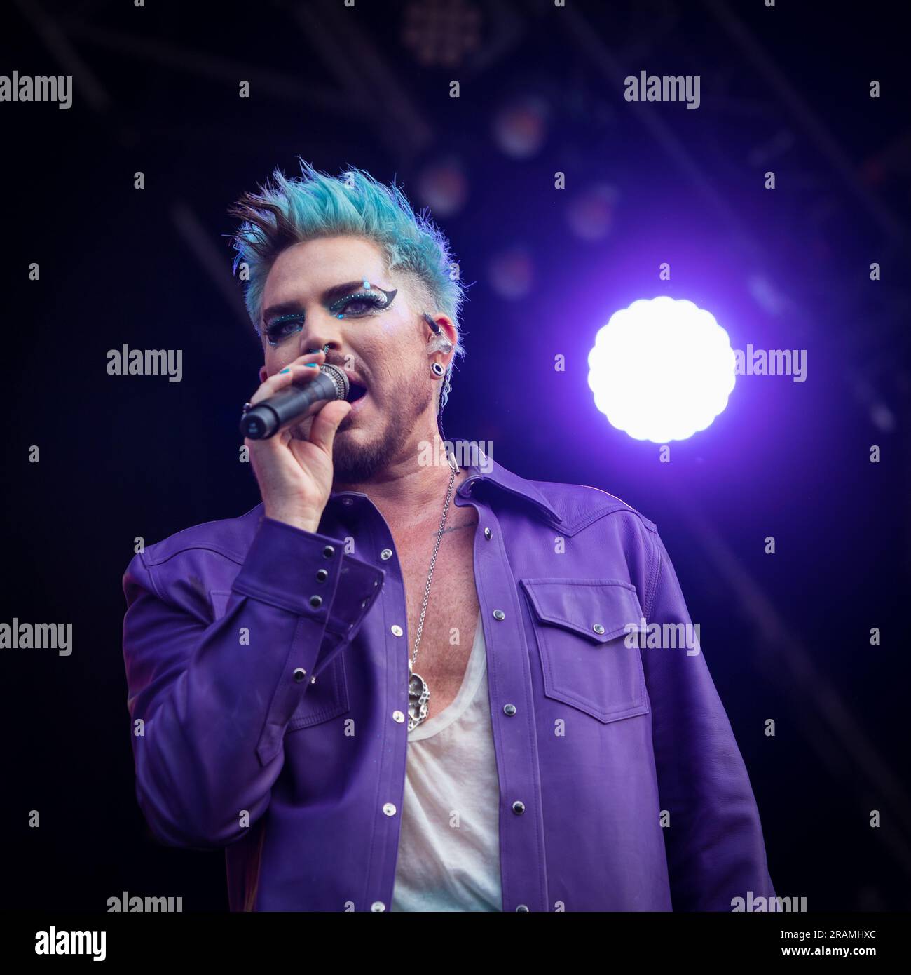 Adam Lambert performing on the main stage of Pride in London, Trafalgar ...