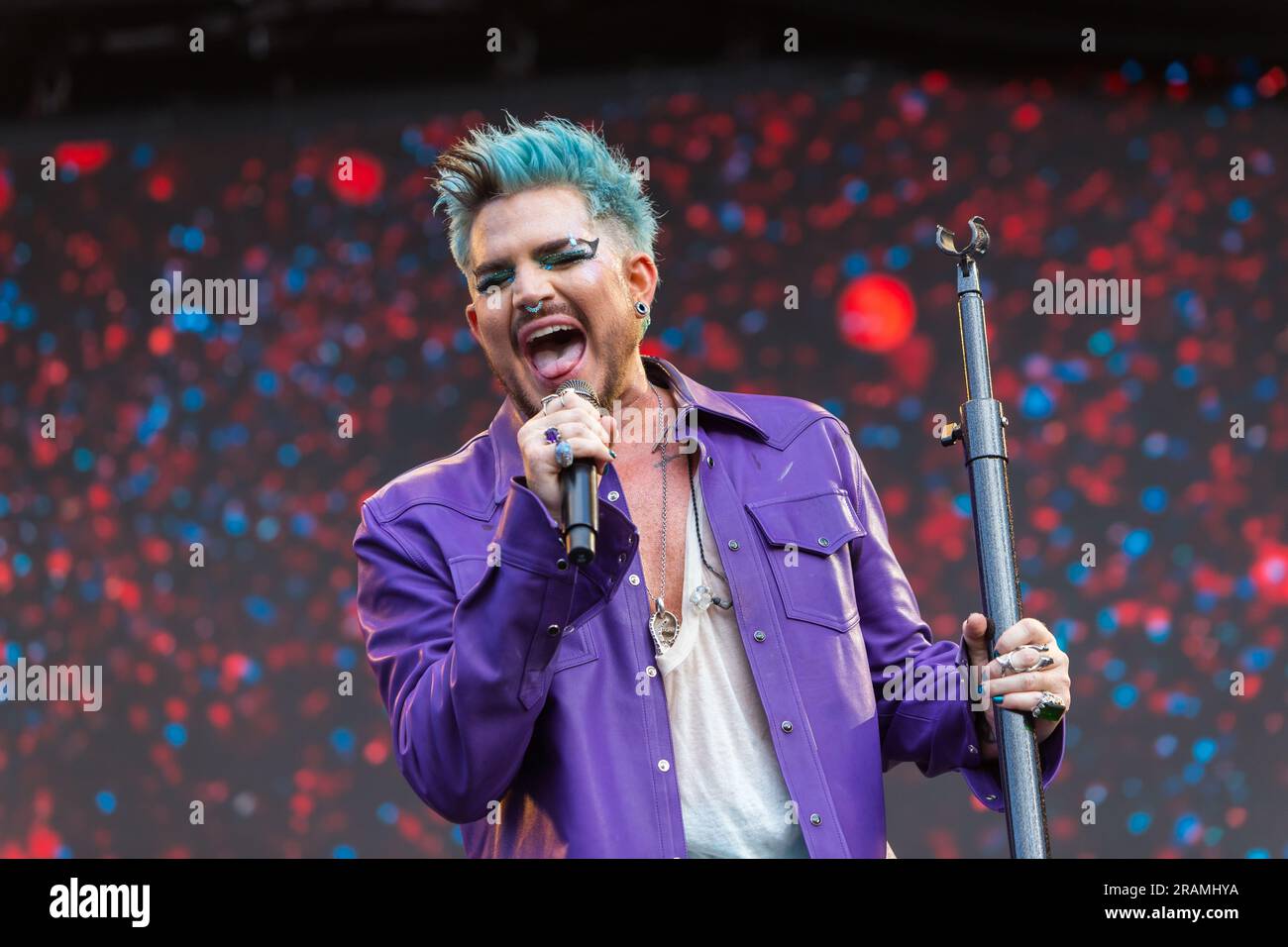 Adam Lambert performing on the main stage of Pride in London, Trafalgar ...