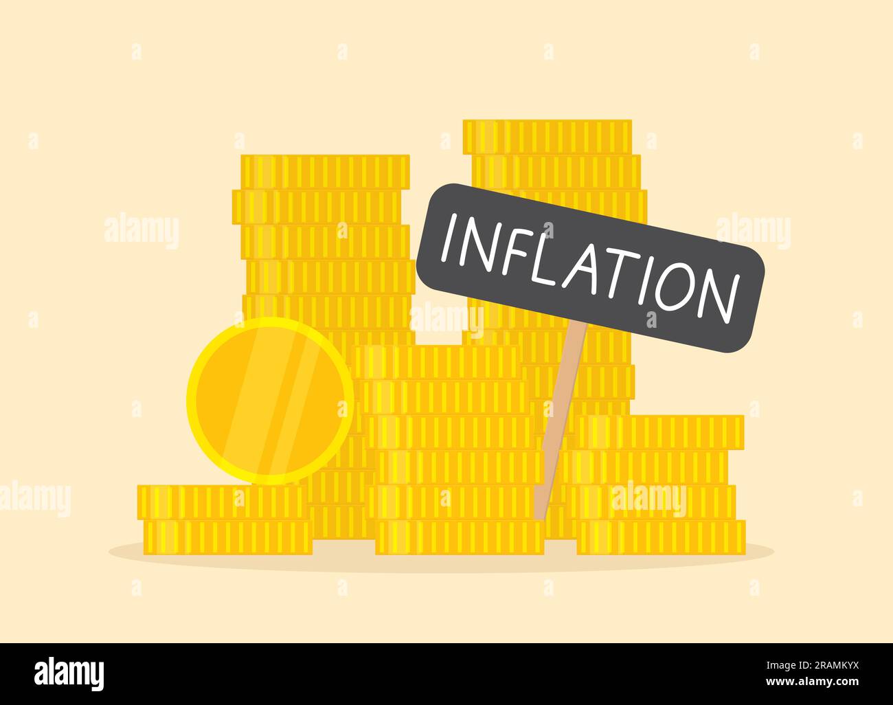 stack of coins and inflation written on sign board - vector ...