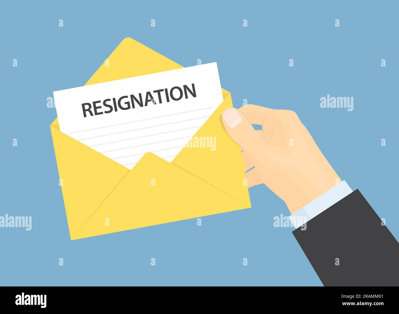 hand holding envelope with resignation letter- vector illustration ...
