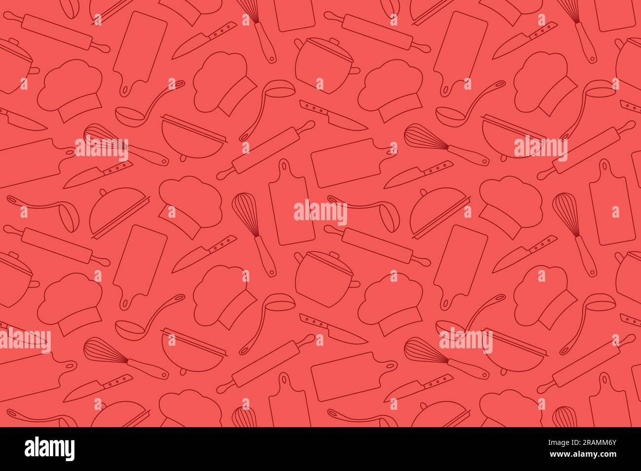 red seamless pattern restaurant, kitchen, cooking utensils icons-great ...