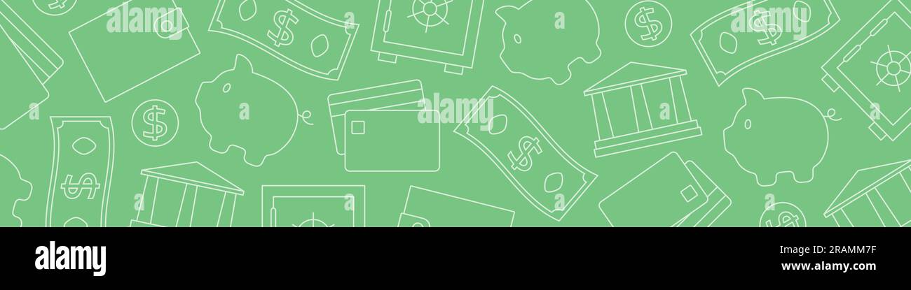 green banner with money, economics, investment related icons- vector ...
