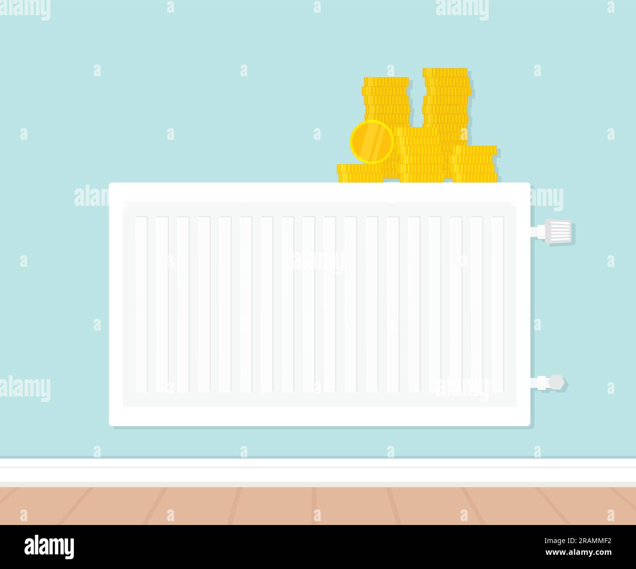 stack of coins and radiator, rising heating cost, energy crisis, gas ...