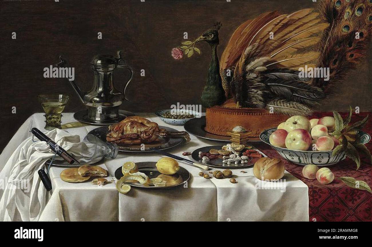 Still Life with Peacock Pie by Pieter Claesz Stock Photo - Alamy