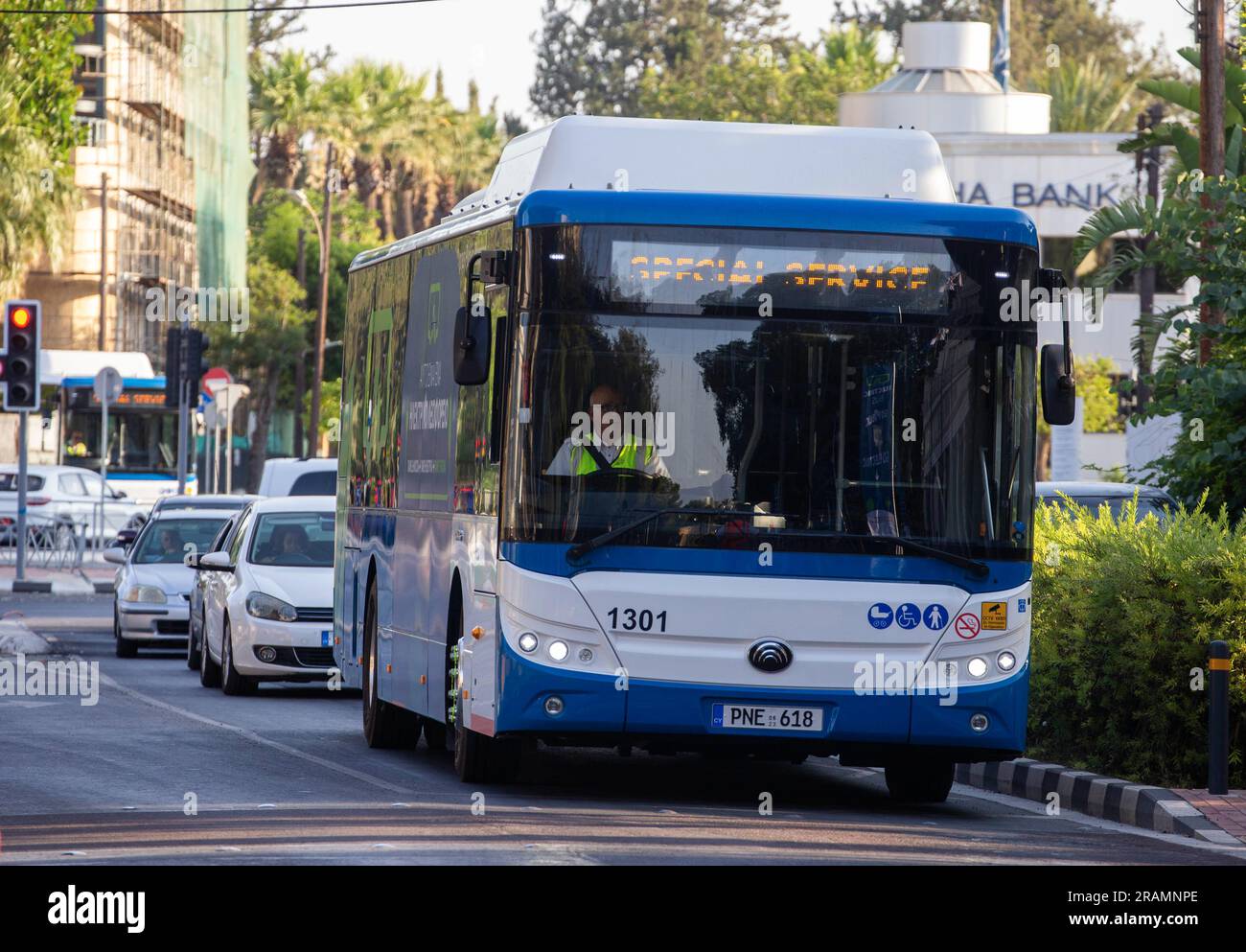 Nicosia, Cyprus. 4th July, 2023. A Chinese-made electric bus runs on a ...