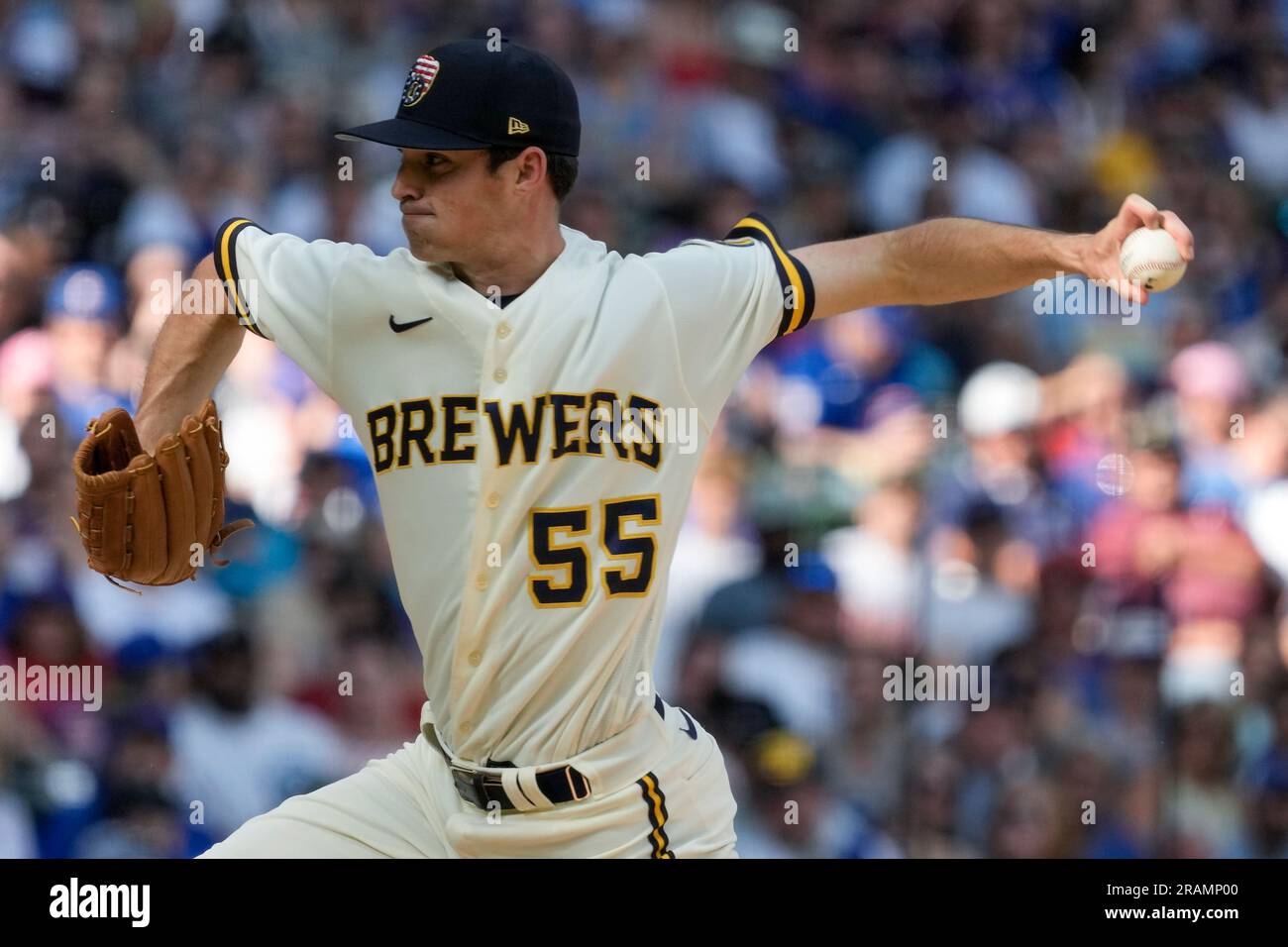 Milwaukee Brewers relief pitcher Hoby Milner throws during the eighth ...