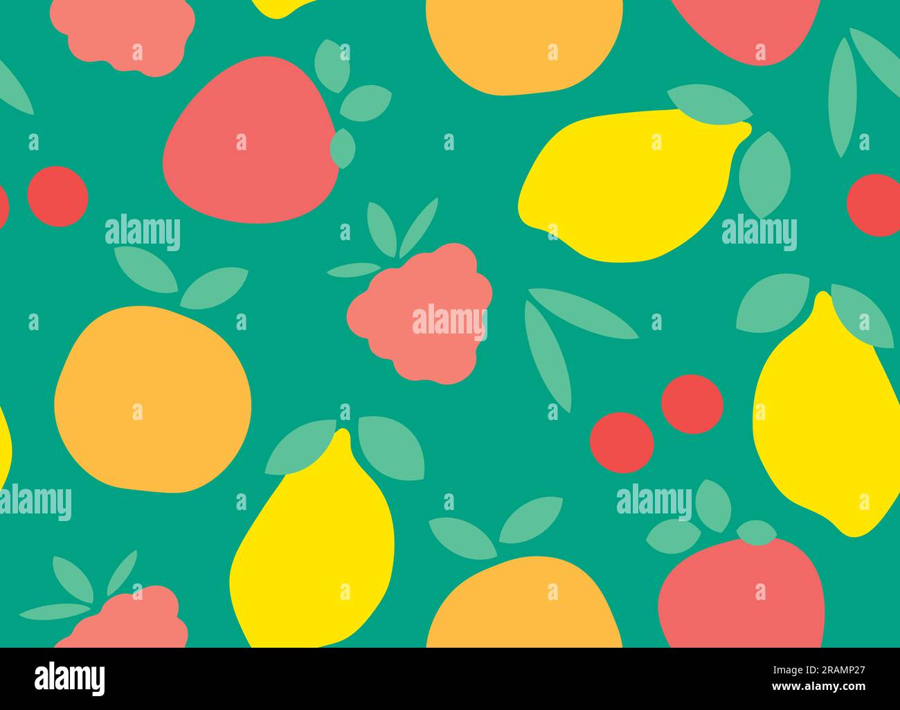 seamless pattern with summer fruits: lemon, orange, cherry, strawberry ...