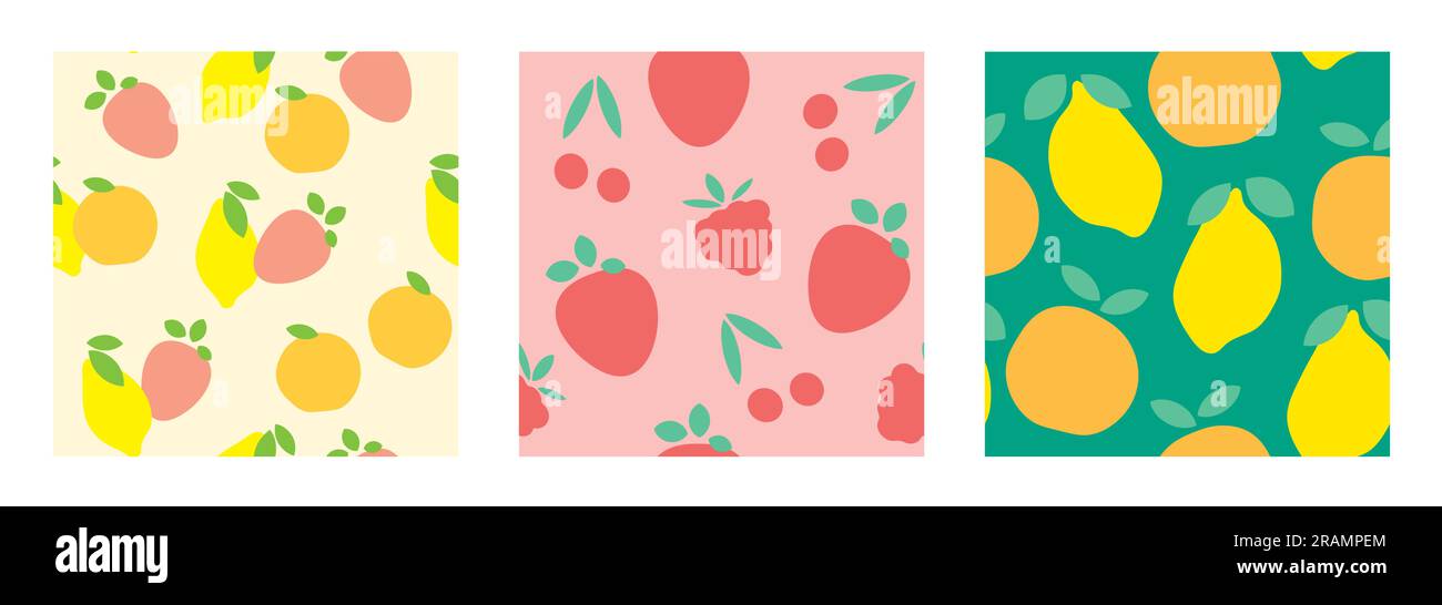 collection of seamless patterns with summer fruits, great for wrapping ...