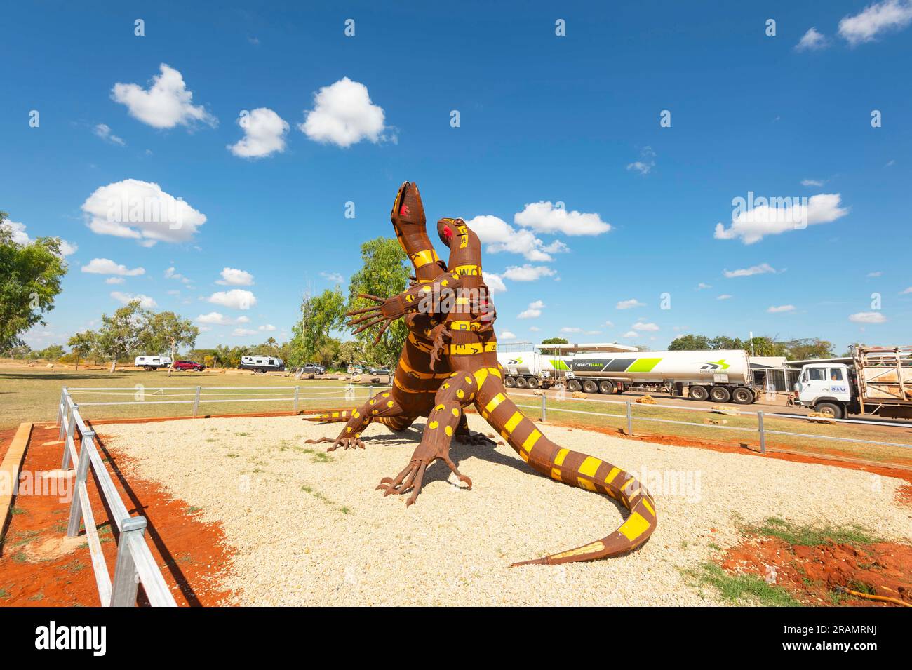 Amusing statue by artist Claire Murphy of two goannas fighting outside ...