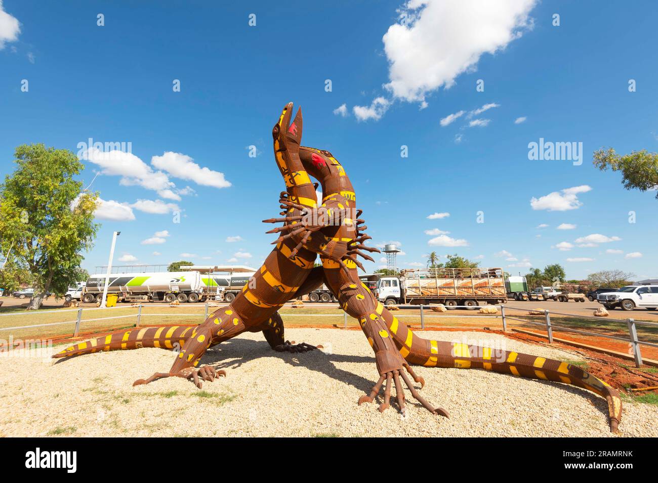 Amusing statue by artist Claire Murphy of two goannas fighting outside ...