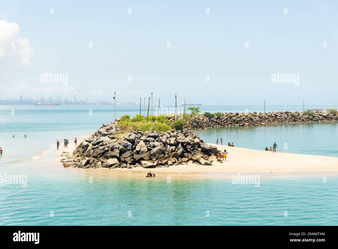 View of the breakwater of the maritime terminal of Itaparica, in Bahia ...