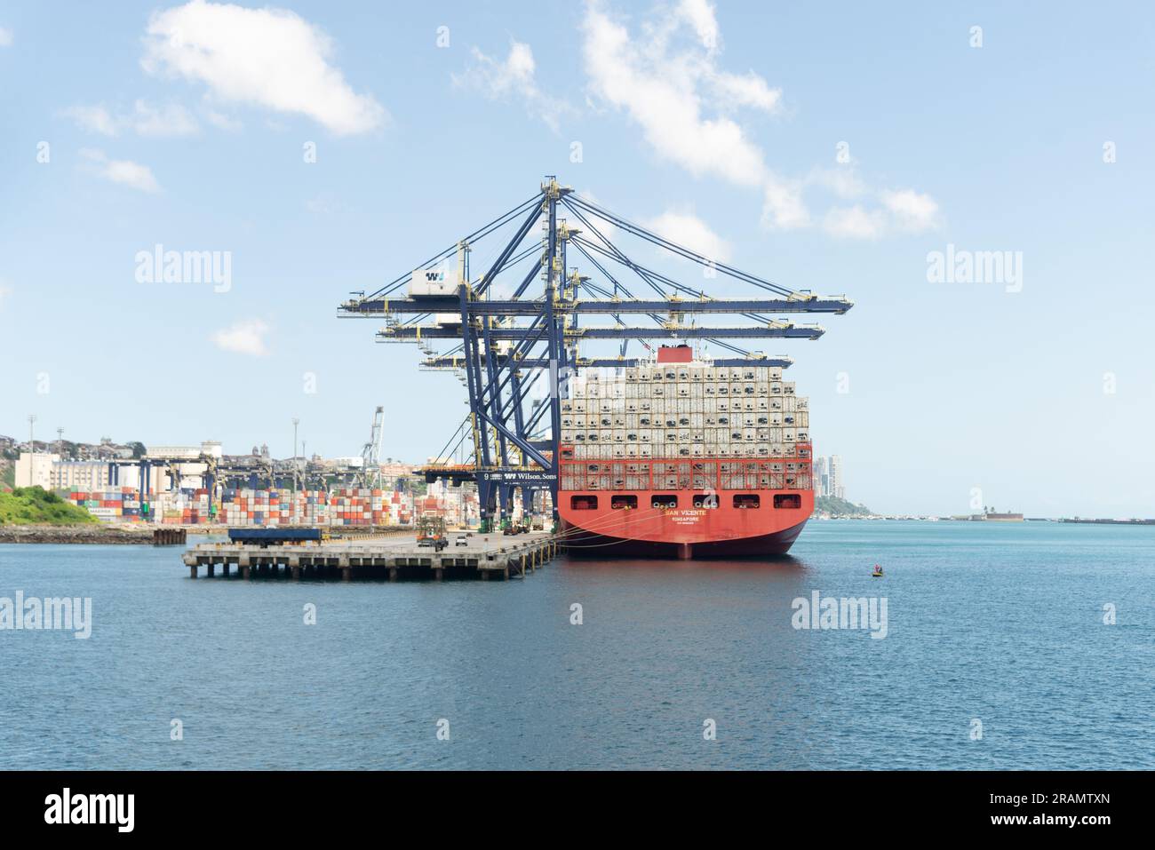 Salvador, Bahia, Brazil - September 11, 2022 Large ship loaded with ...