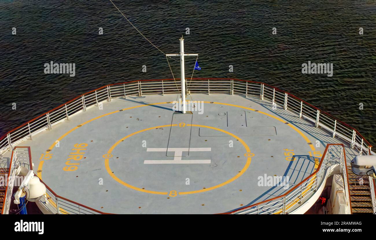 Helicopter Pad on Bow of Cruise Ship Stock Photo - Alamy