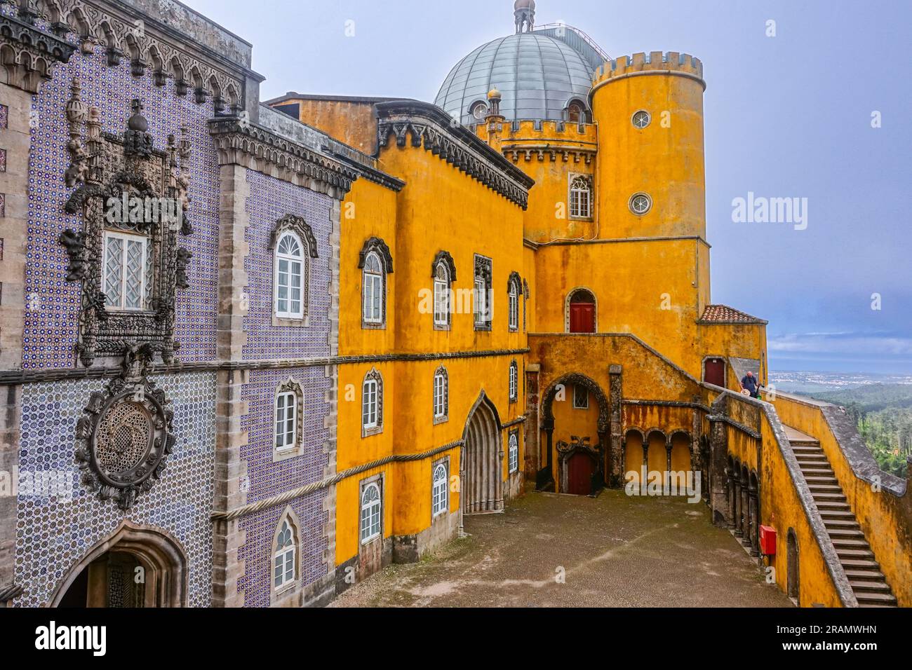 Geometric Moorish patterned tiles decorate the facade at the New Palace ...
