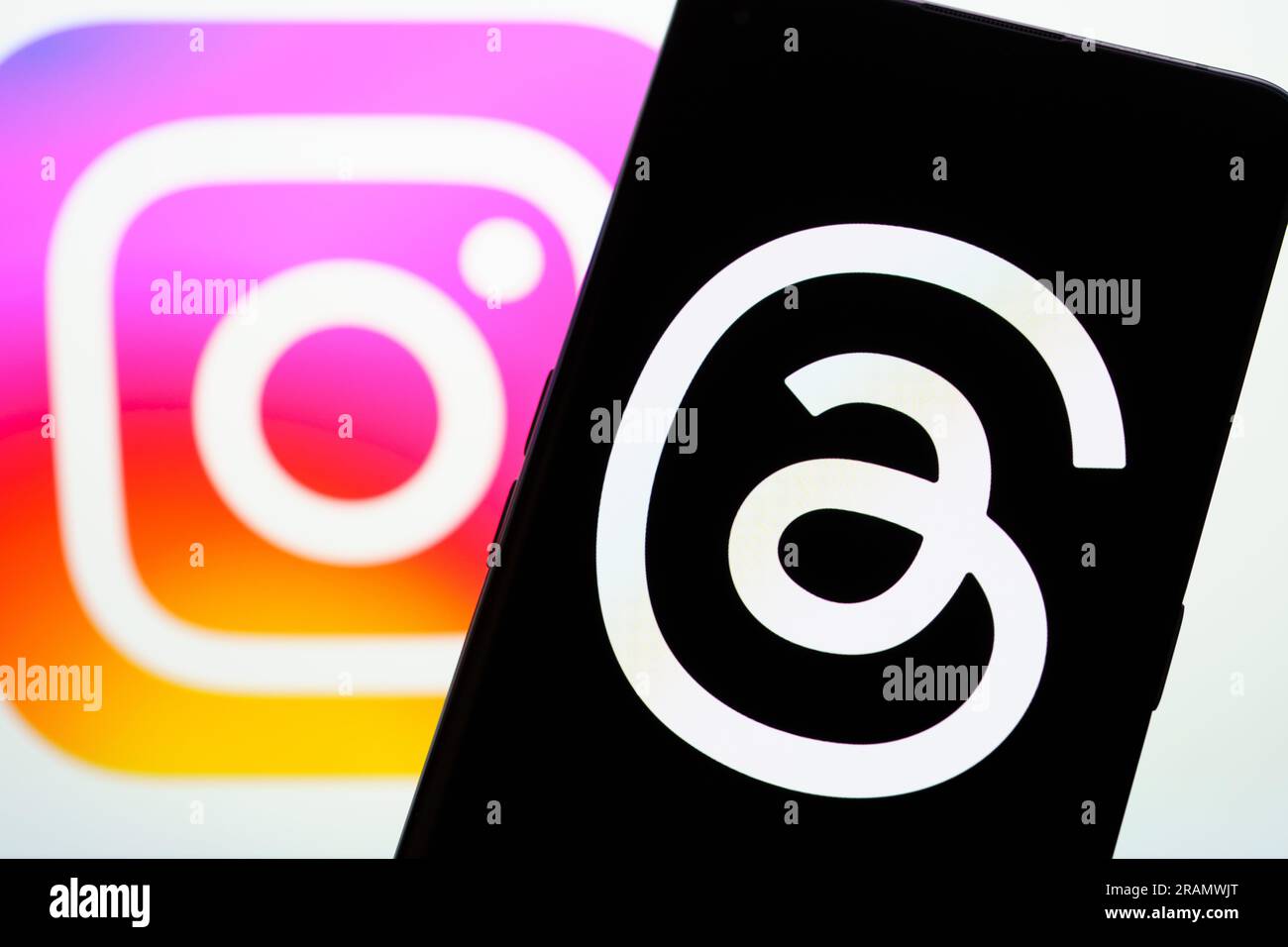 Instagram and Threads app logos seen on screens. Instagram Threads app ...