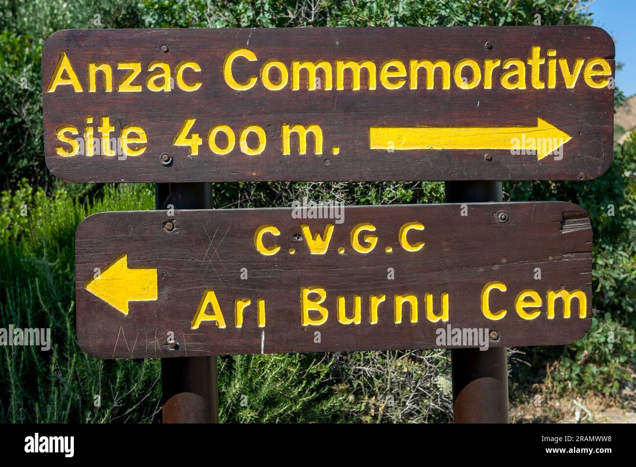 Signage at Anzac Cove at Gallipoli in Turkiye giving directions to the ...
