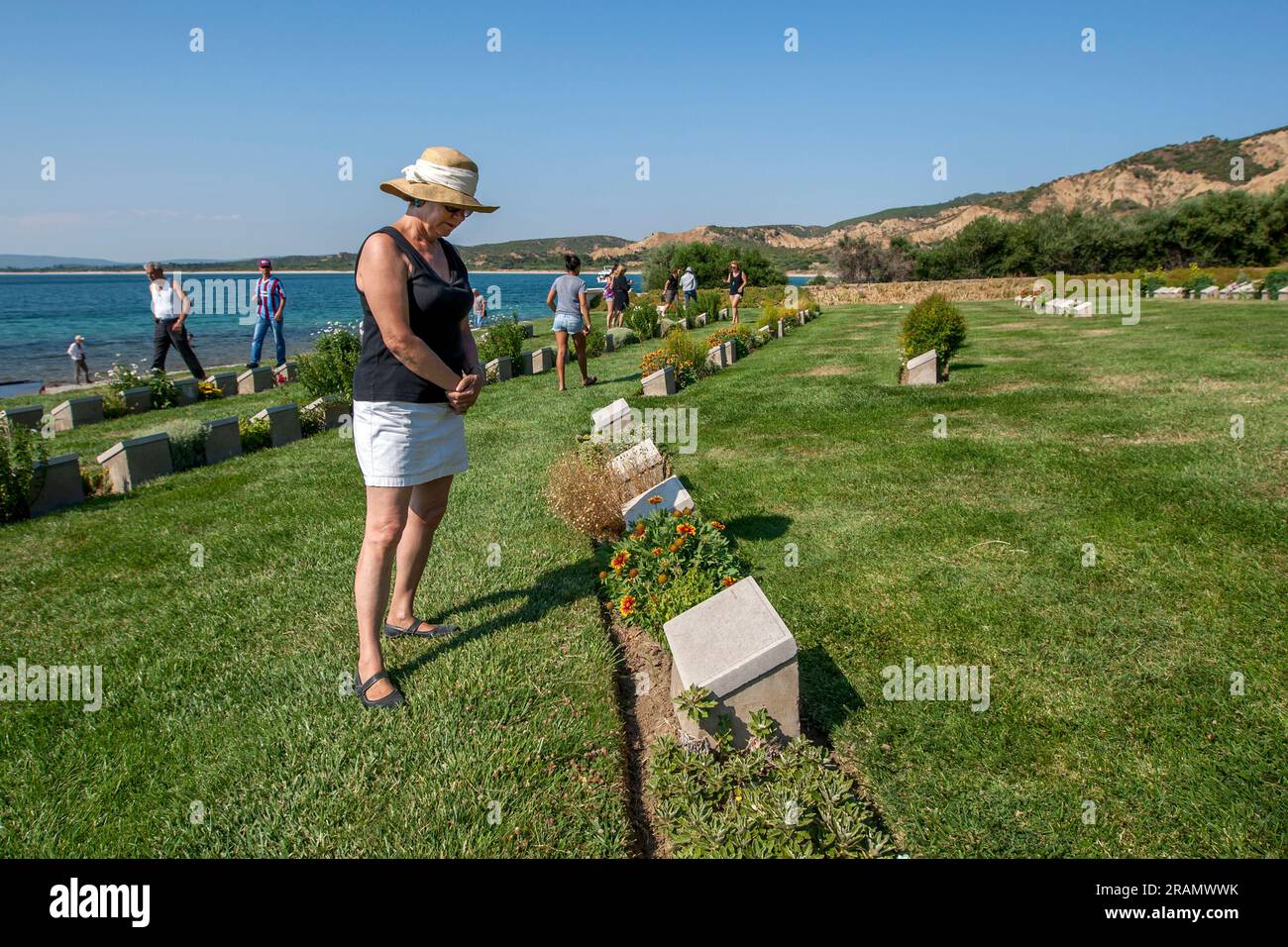 A foreign visitor pays her respect at the Ari Burnu Cemetery (ANZAC) at ...