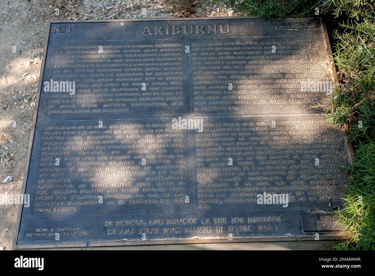 A plaque at the Ari Burnu Cemetery (ANZAC) at the north end of Anzac ...