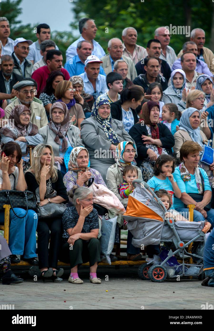 A crowd of Turkish people gathered at Edirne in Turkiye to watch a ...