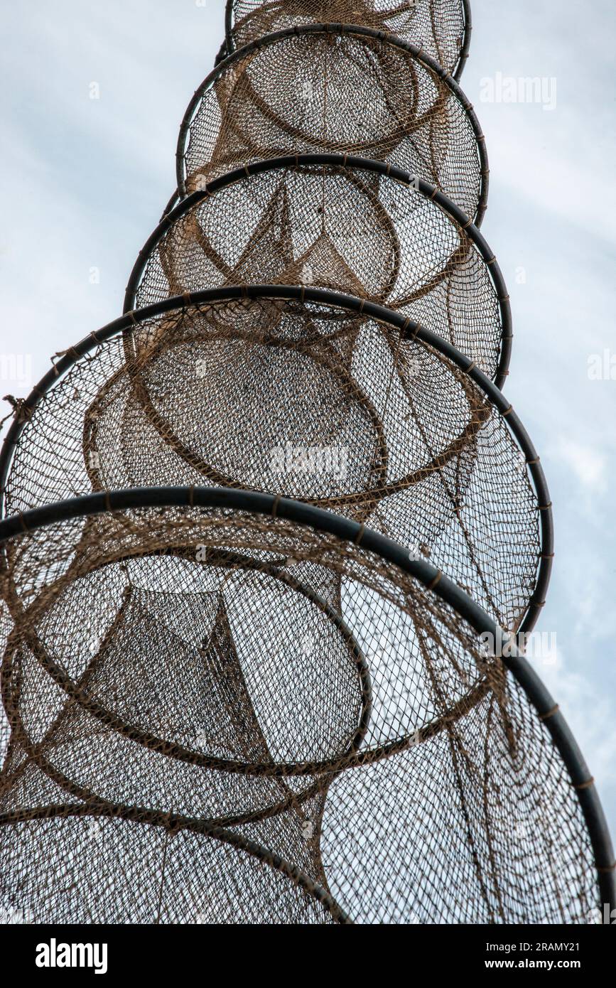 hanging fish trawl or fish trap with hoops to catch fish Stock Photo ...