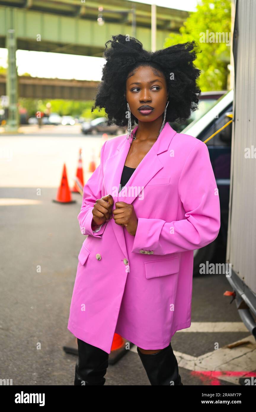 Fashion outdoor street style portrait of Beautiful young African ...