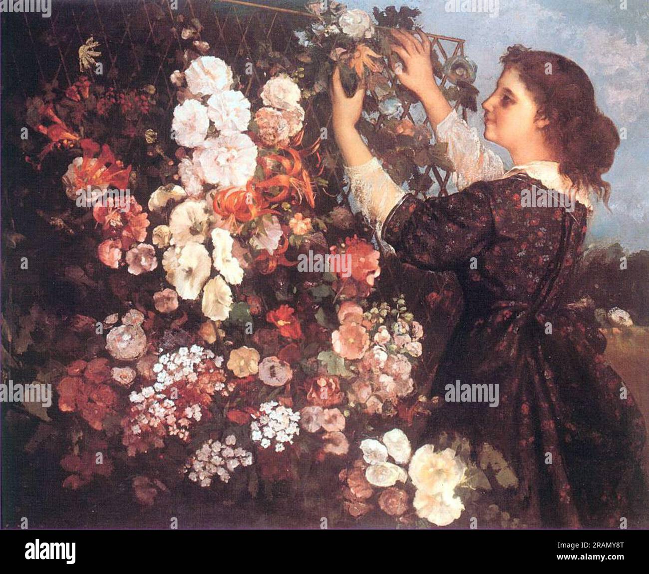 The Trellis (Young Woman Arranging Flowers) 1862 by Gustave Courbet ...