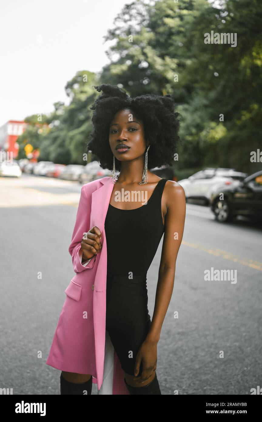 Fashion outdoor street style portrait of Beautiful young African ...