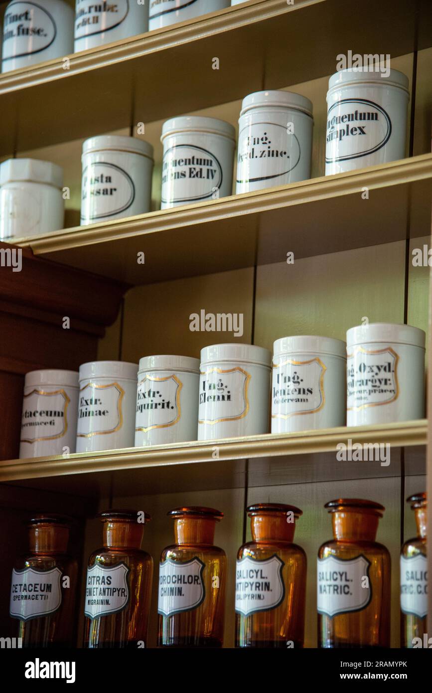 medicine compounds used in a Dutch pharmacy on display at the Zuiderzee ...