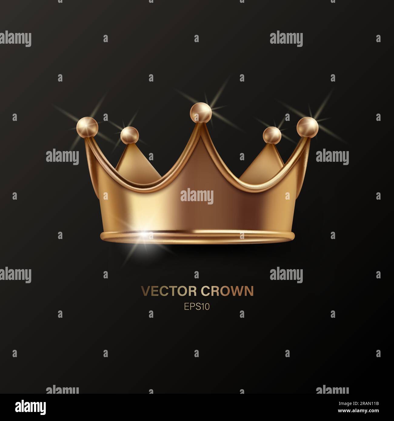 Vector 3d Realistic Golden Sparkling Shiny Crown Icon Closeup Isolated