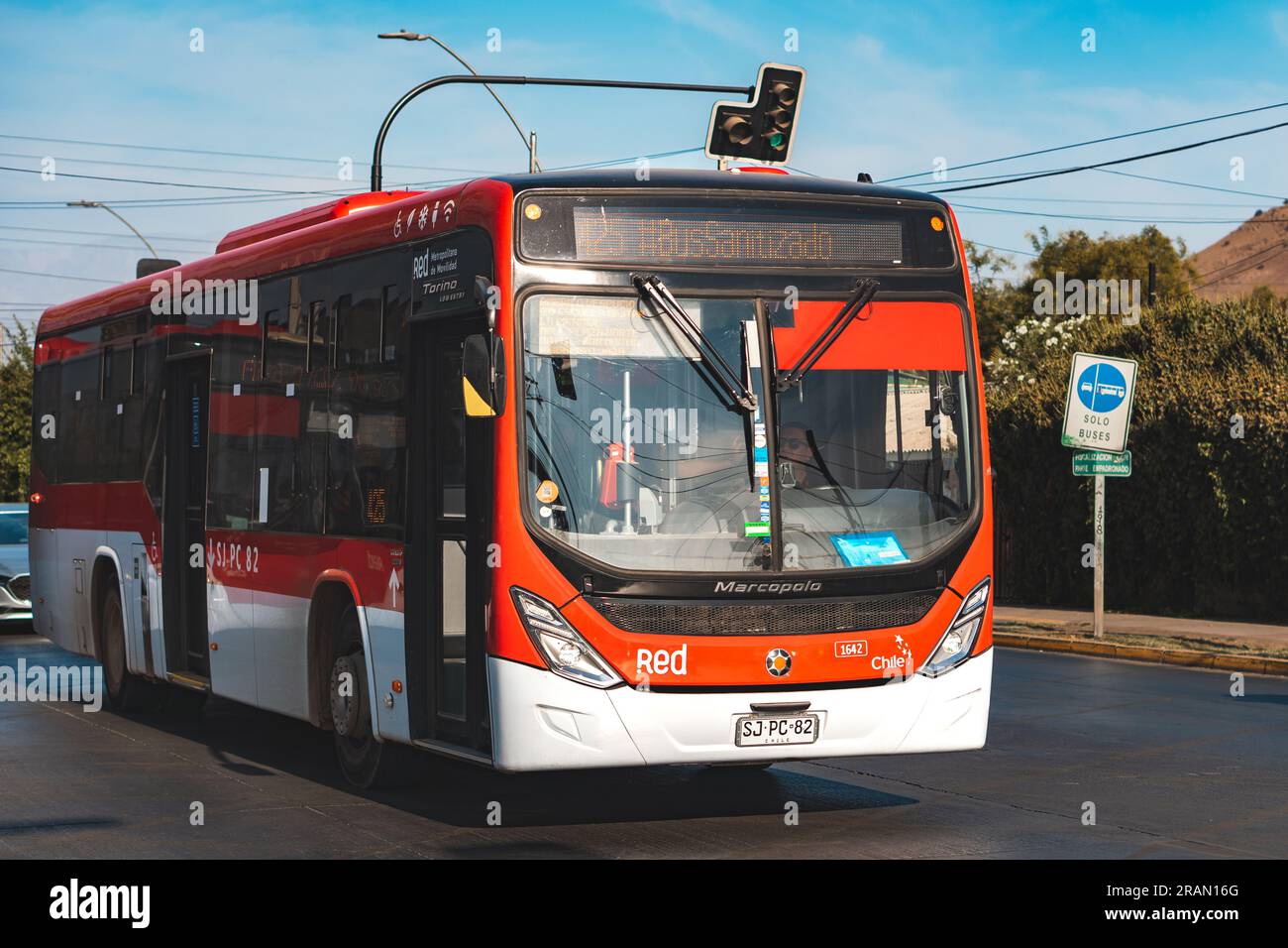 Santiago, Chile - March 09 2023: A public transport Transantiago, or ...