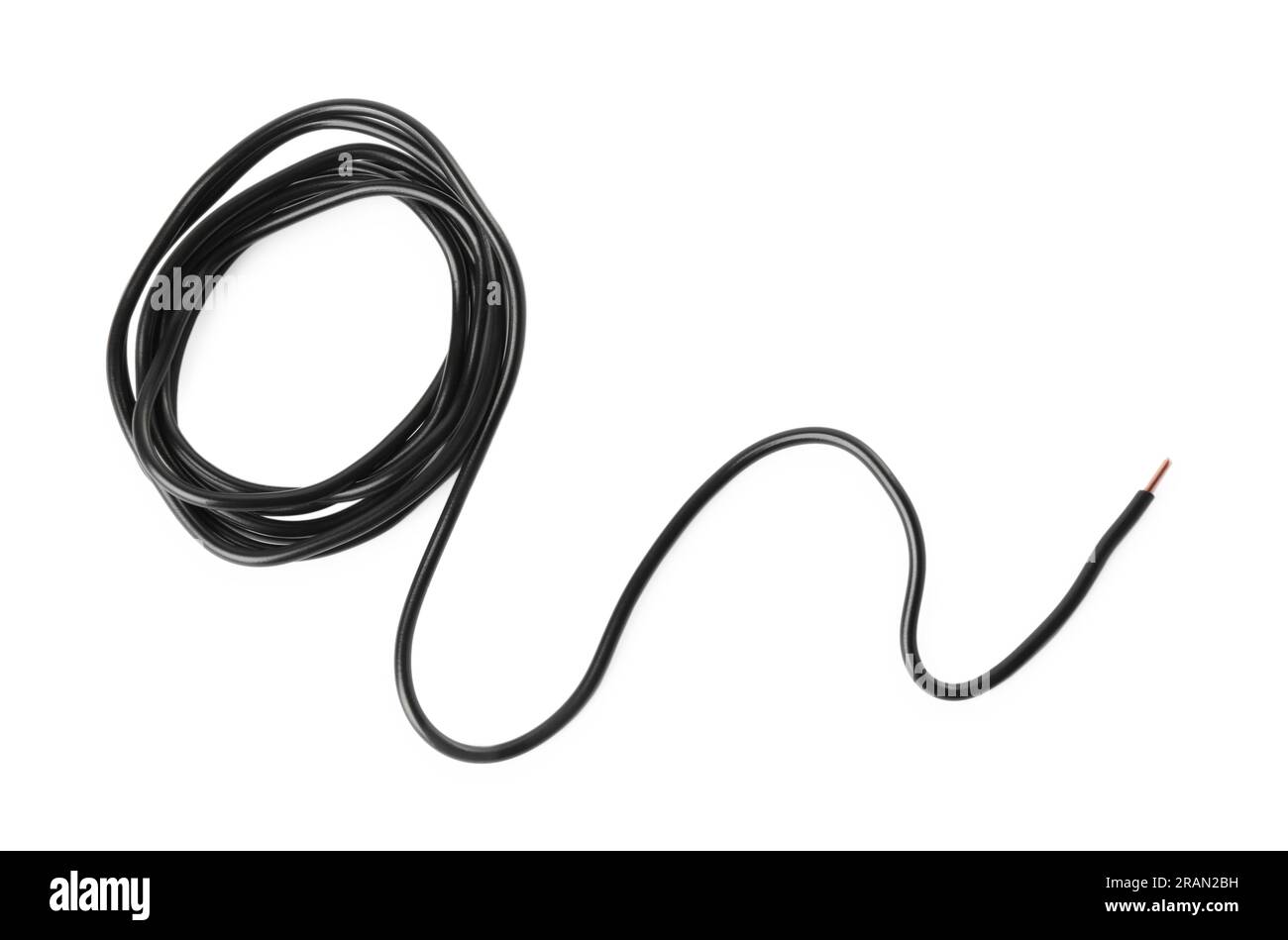 One new electrical wire isolated on white. top view Stock Photo - Alamy