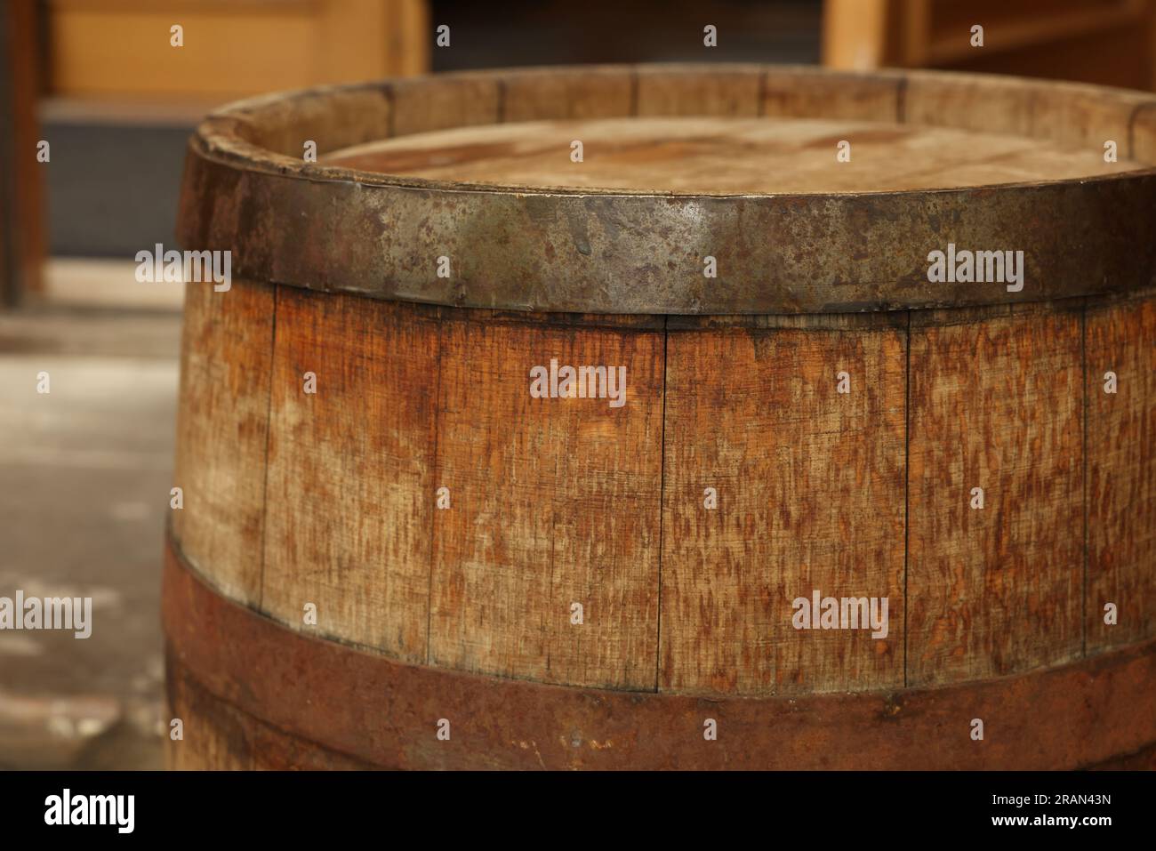 Traditional wooden barrel outdoors, closeup. Wine making Stock Photo ...